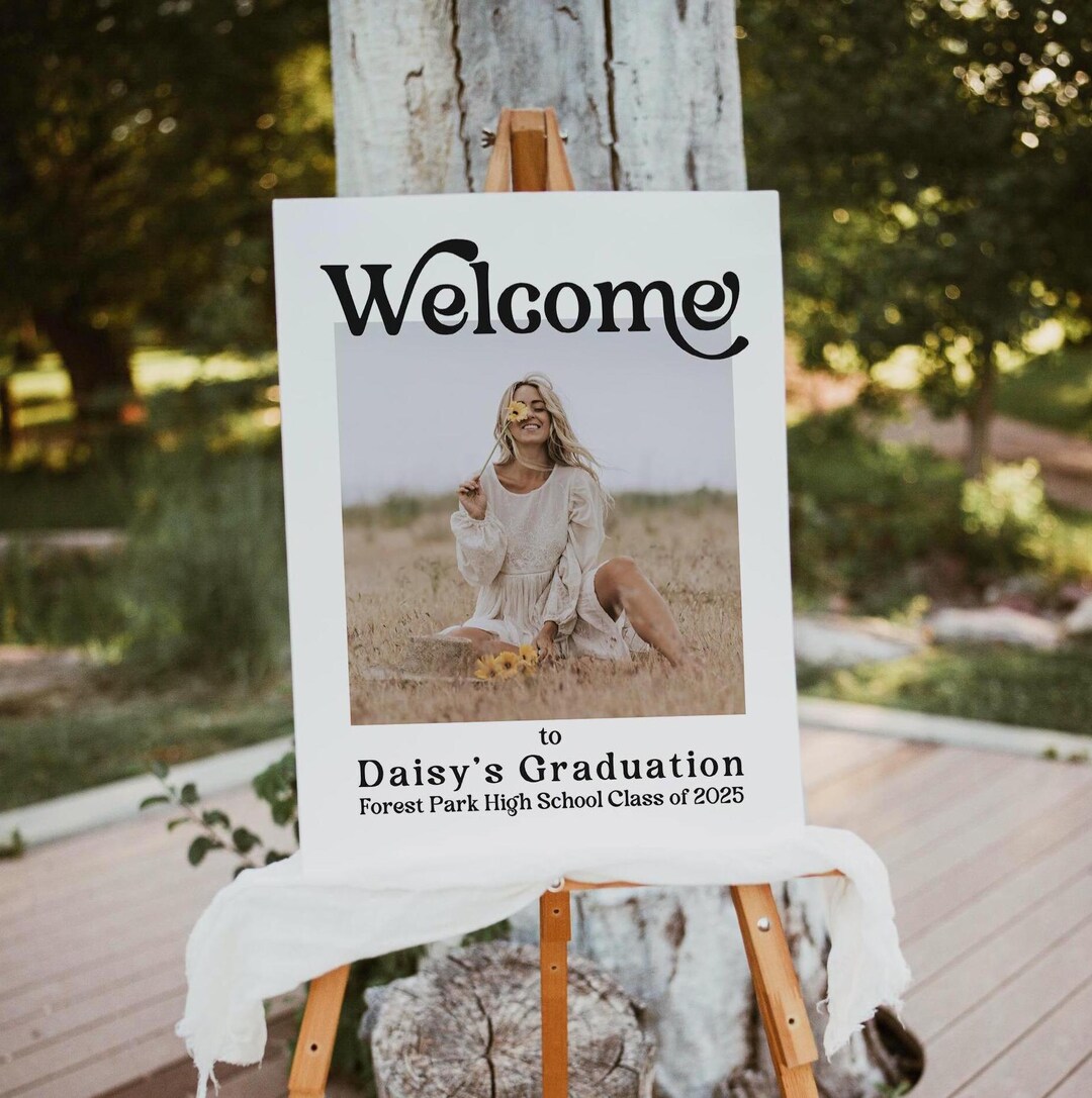 Minimal Graduation Photo Welcome Sign Template | Retro Graduation Party ...