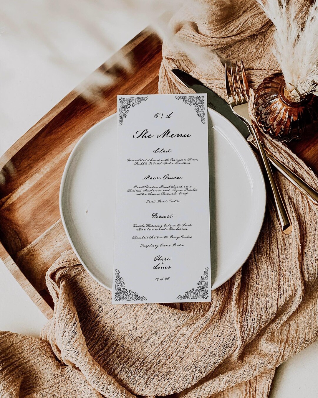 Wedding Menu Template 4x9 | French Baroque Frame | Wedding Dinner Menu ...
