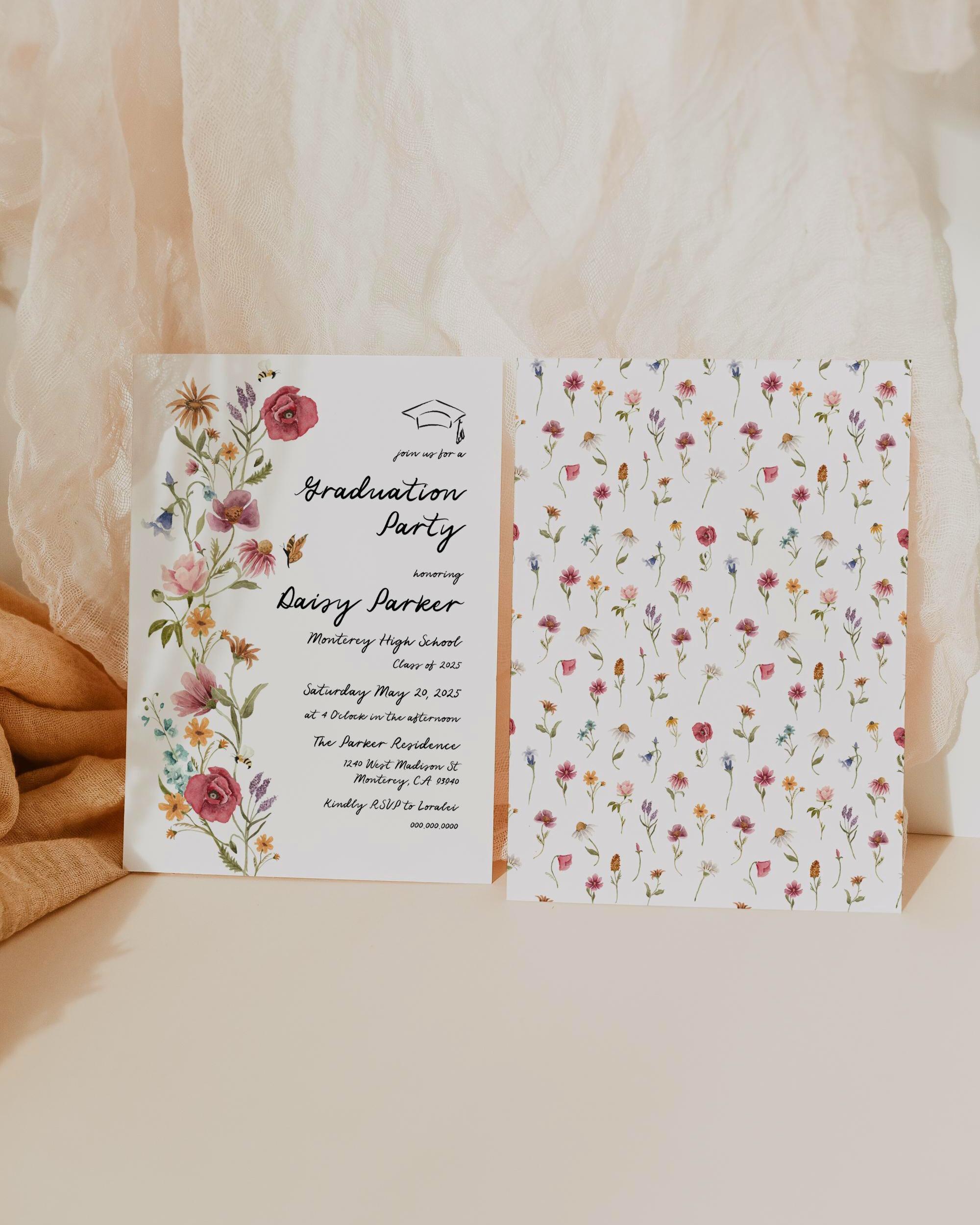 Wildflower Graduation Invitation Editable Template, Graduate ...