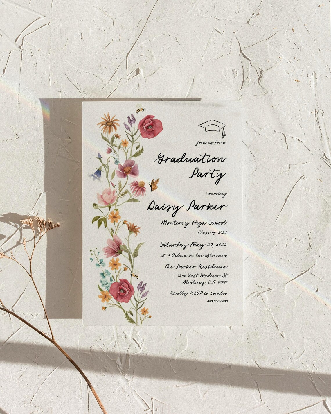 Wildflower Graduation Invitation Editable Template, Graduate ...
