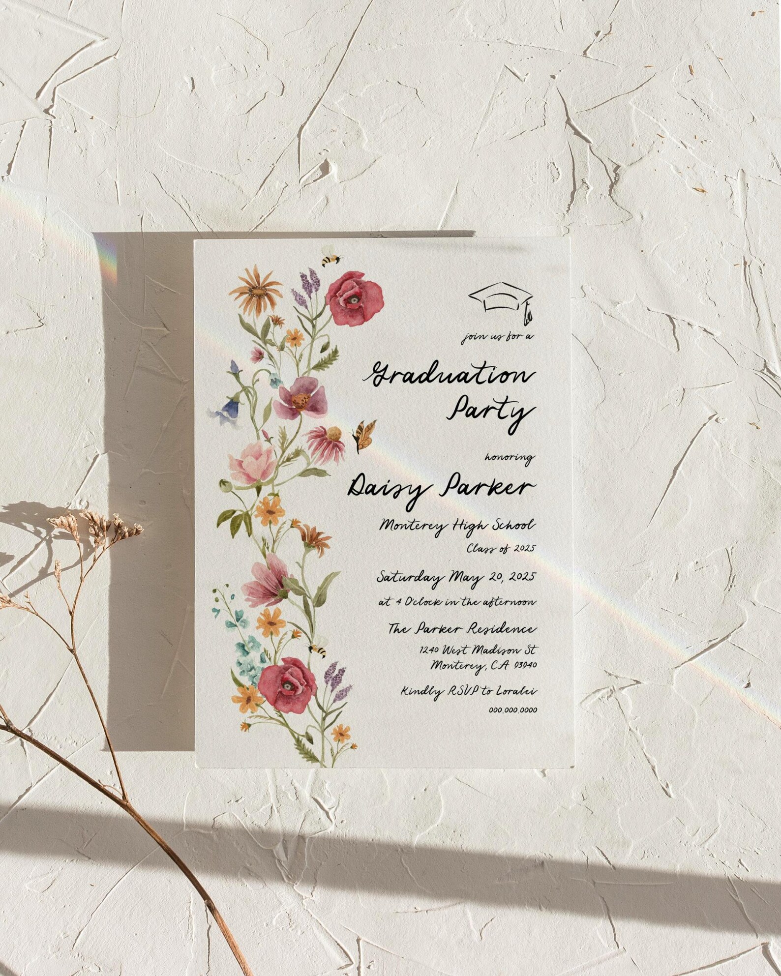 Wildflower Graduation Invitation Editable Template, Graduate ...
