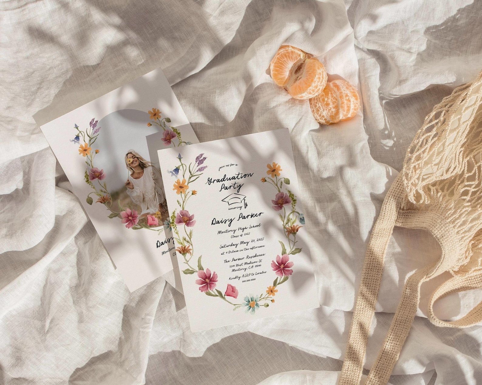 Wildflower Graduation Invitation Editable Template | Wildflowers Grad ...