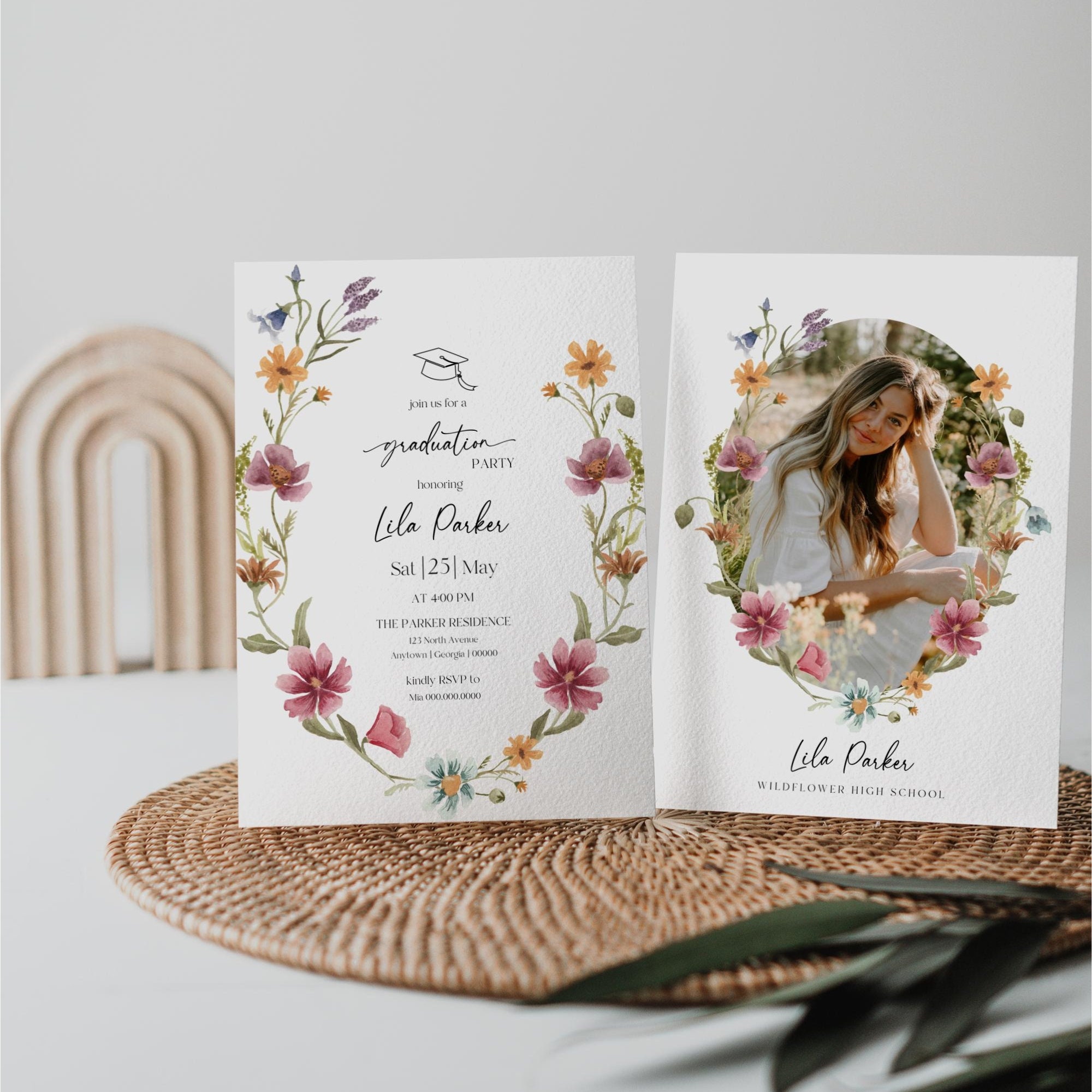 Wildflower Graduation Cards + Gifts Sign Template, Printable Graduation ...