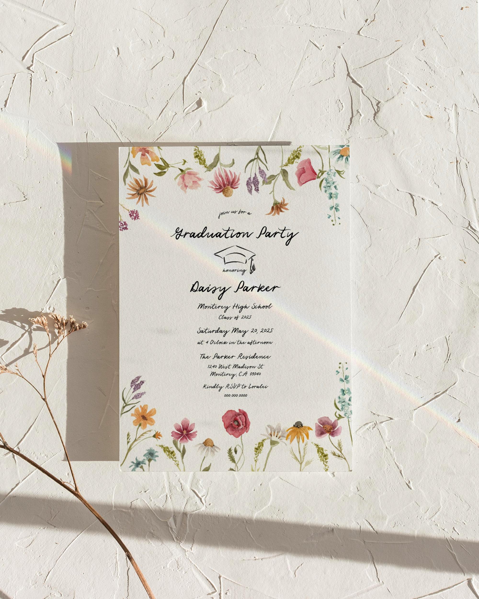 Wildflower Graduation Invitation Editable Template, Graduate ...
