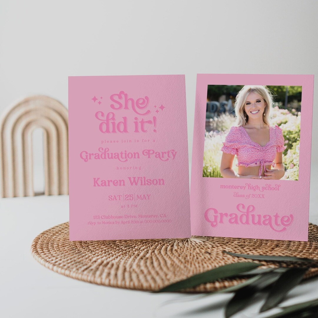 Pink Retro Graduation Invitation Template Graduation Announcement 2024 ...