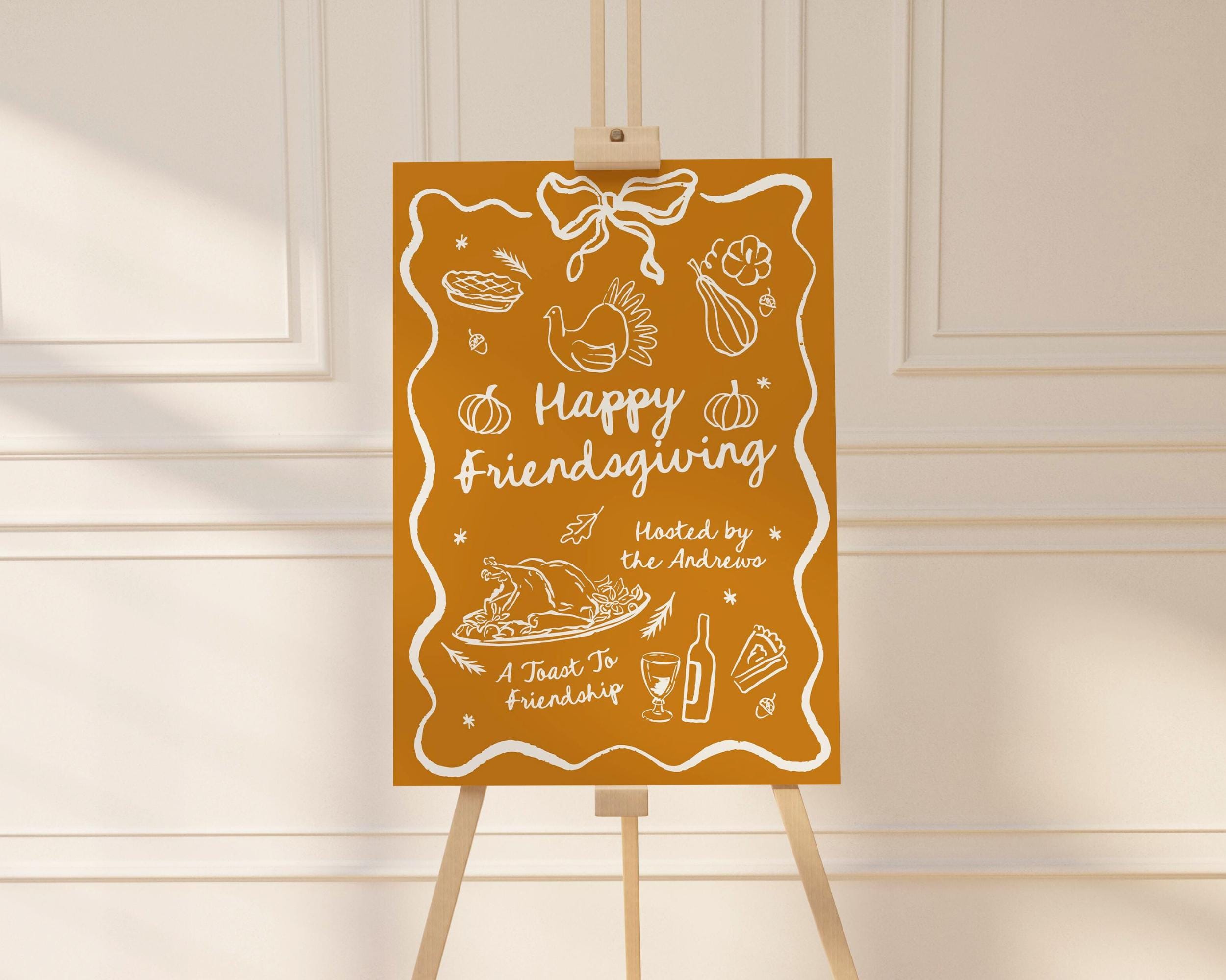 Friendsgiving Party Welcome Sign Hand Drawn | Whimsical Thanksgiving ...