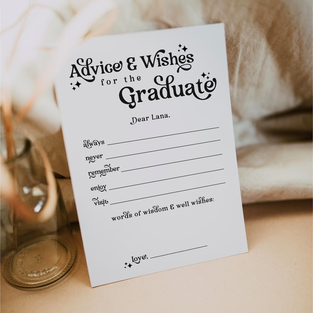 Retro Boho Graduation Wishes Card Template | Graduation Advice + Well ...