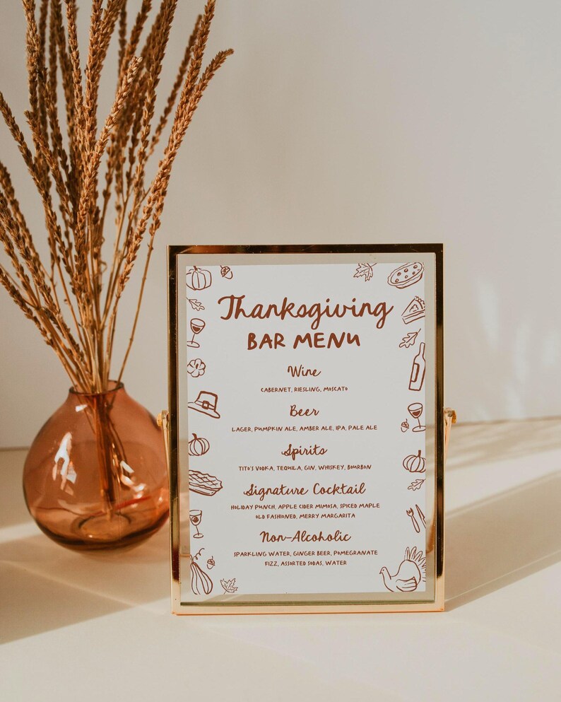 Thanksgiving Cocktail Drink Menu Sign Editable | Fall Cocktail Menu ...