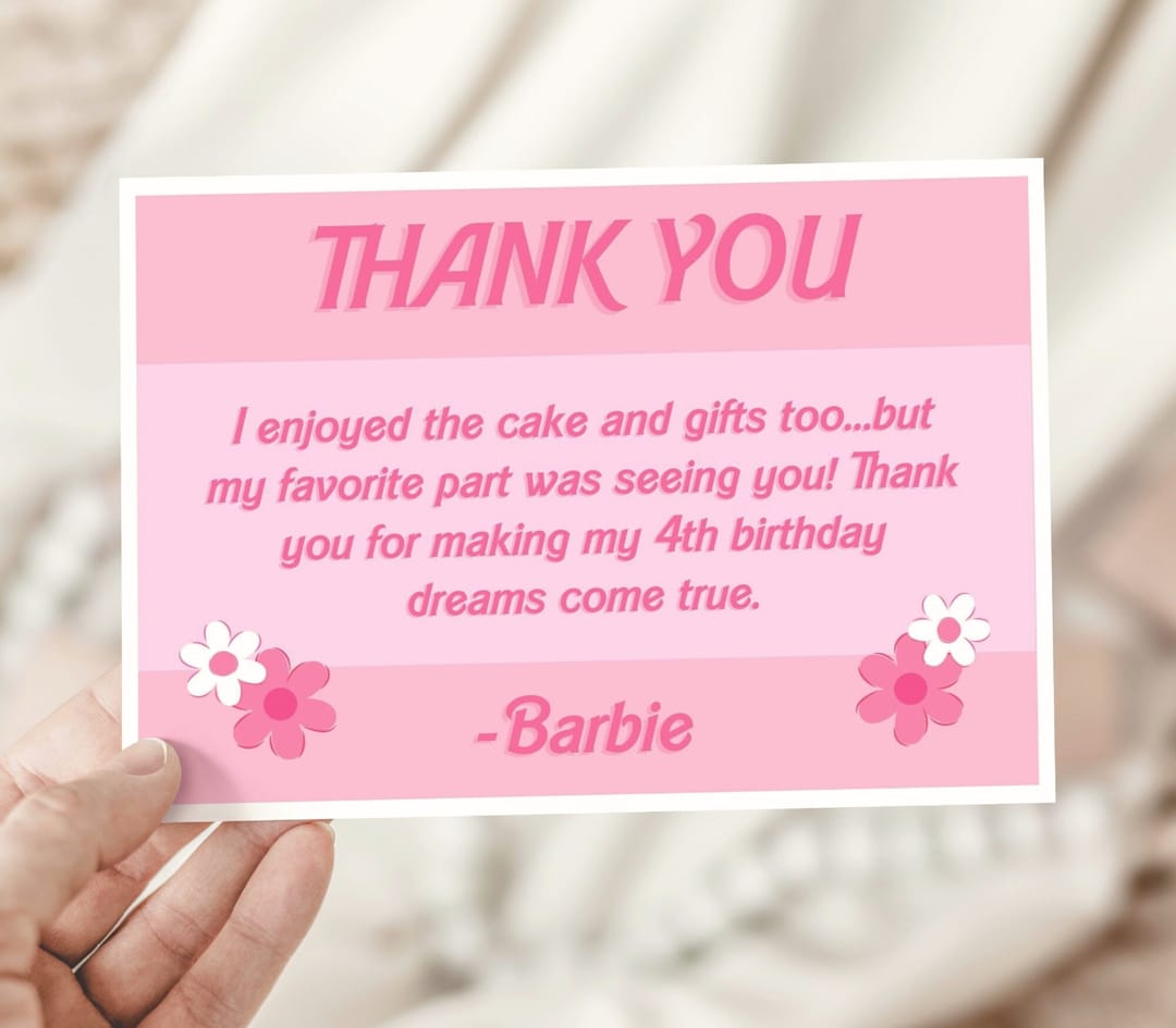 Barb Birthday Thank You Card Template Pink Barb Doll Thank You Card ...