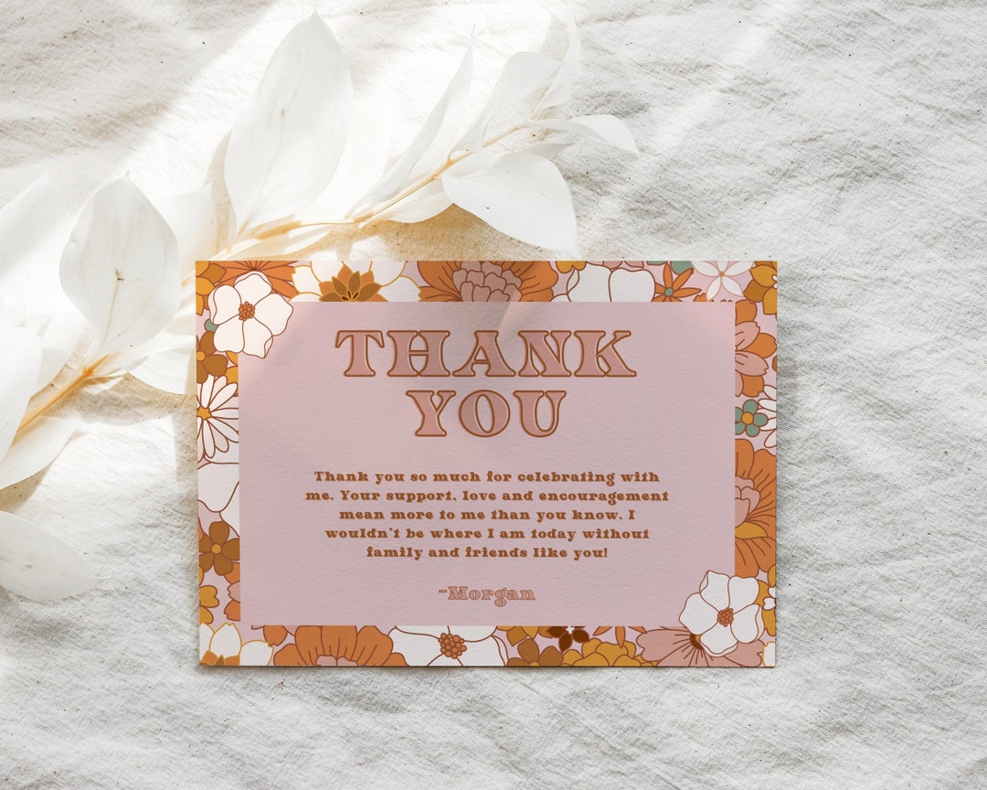 Retro Floral Thank You Card Template | Retro Graduation | Boho Flower ...