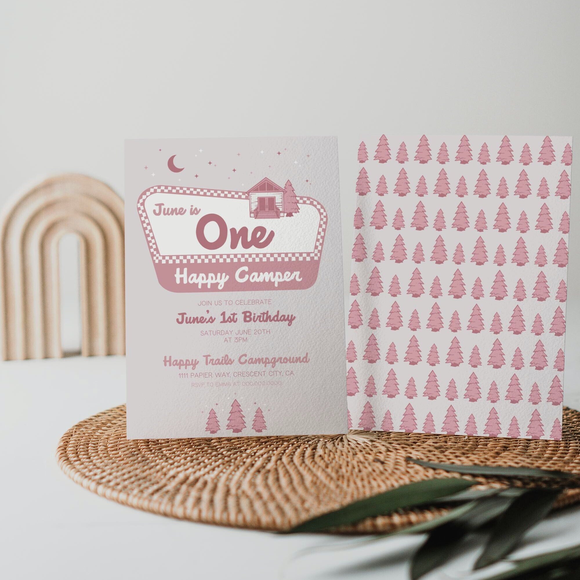 Editable One Happy Camper Invitation Happy Camper Birthday Invitation National Park Party Girl ...