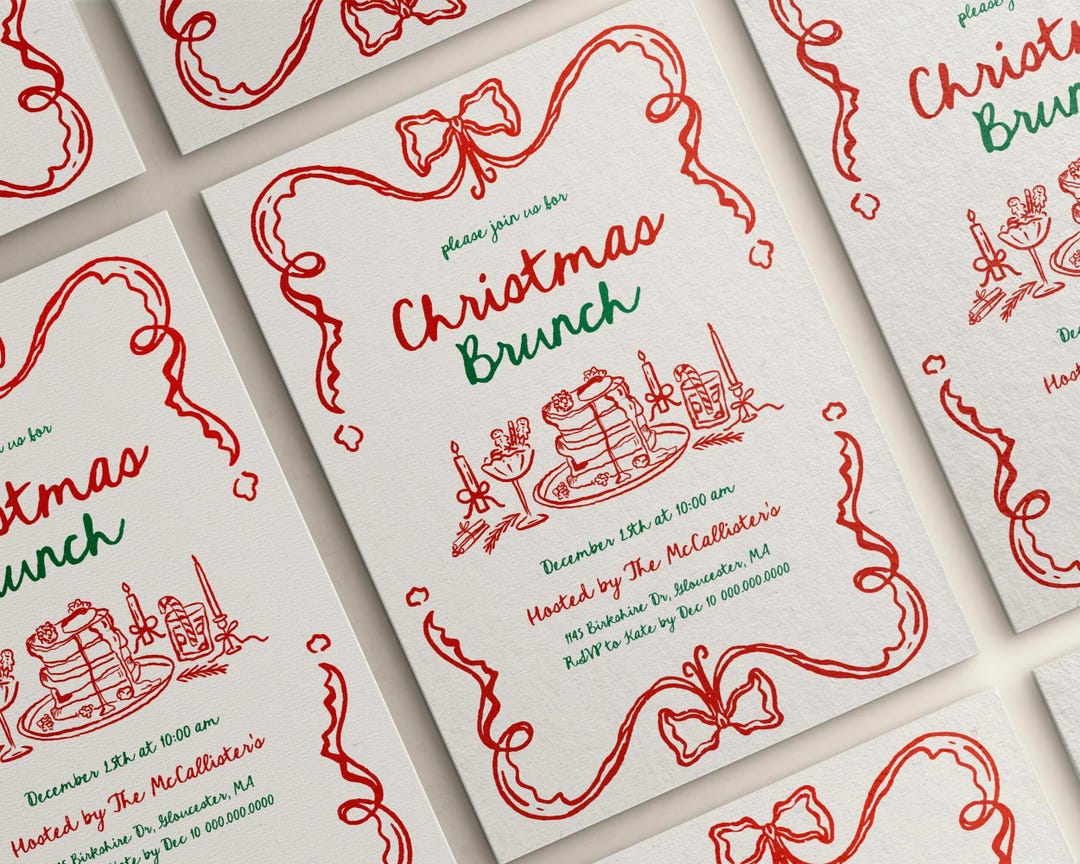 Whimsical Christmas Brunch Invitation Template | Holiday Brunch Invite ...