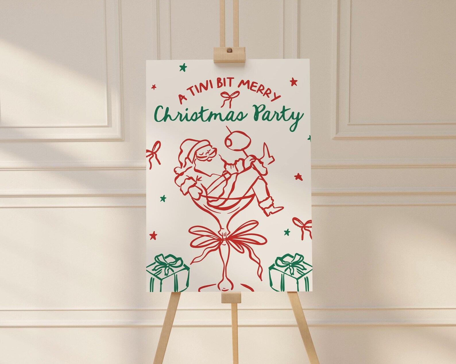 A Tini Bit Merry Welcome Sign Hand Drawn Template | Santa in Martini ...
