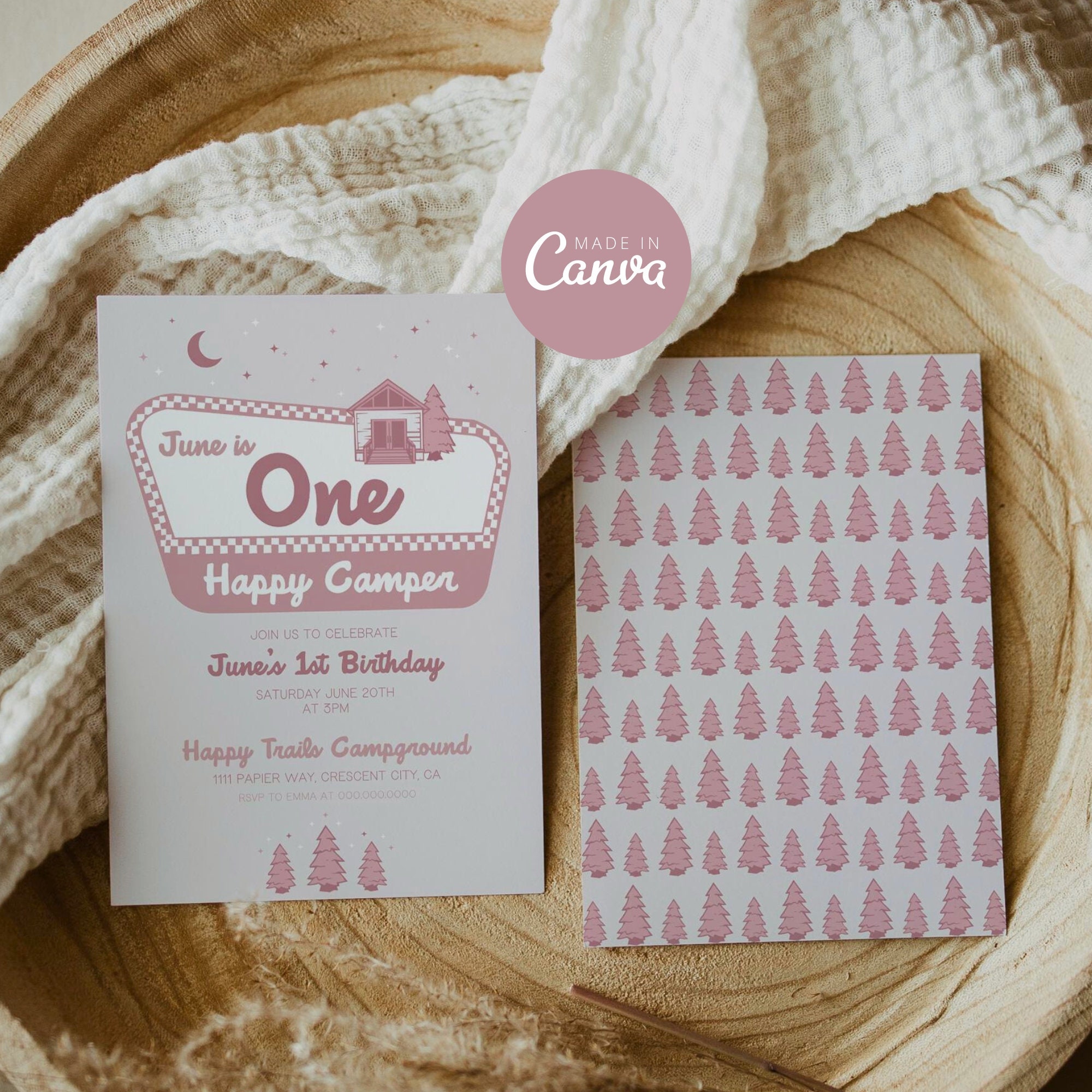 Editable One Happy Camper Invitation Happy Camper Birthday Invitation National Park Party Girl ...