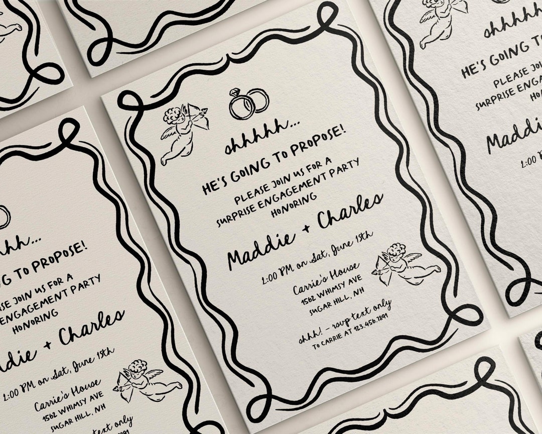 Surprise Engagement Party Invitation Template | Whimsical Hand Drawn ...