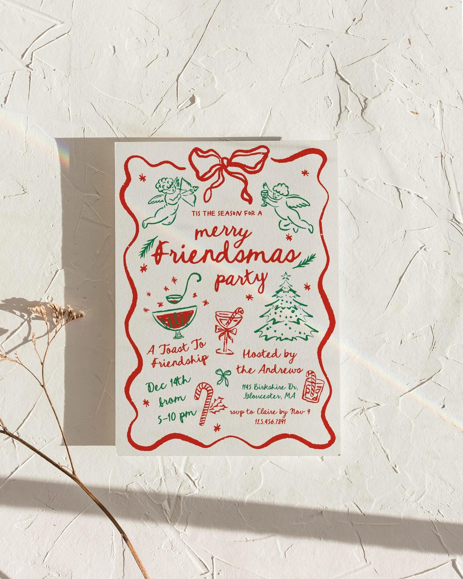 Merry Friendsmas Party Welcome Sign Hand Drawn | Whimsical Christmas ...