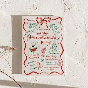 Merry Friendsmas Party Welcome Sign Hand Drawn | Whimsical Christmas ...