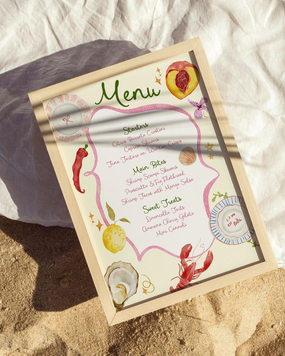 La Dolce Vita Whimsical Wedding Menu 5x7 | Summer Italian Wedding Menu ...