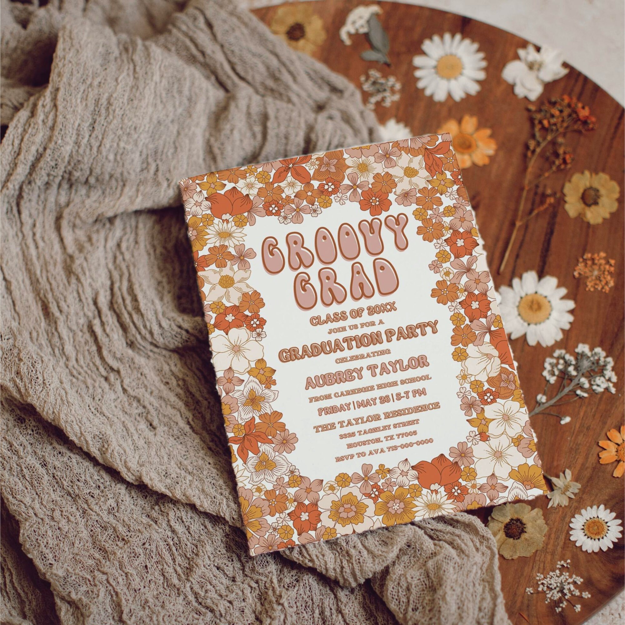 GROOVY Graduation Invitation Template Hippie Retro 70s - Etsy