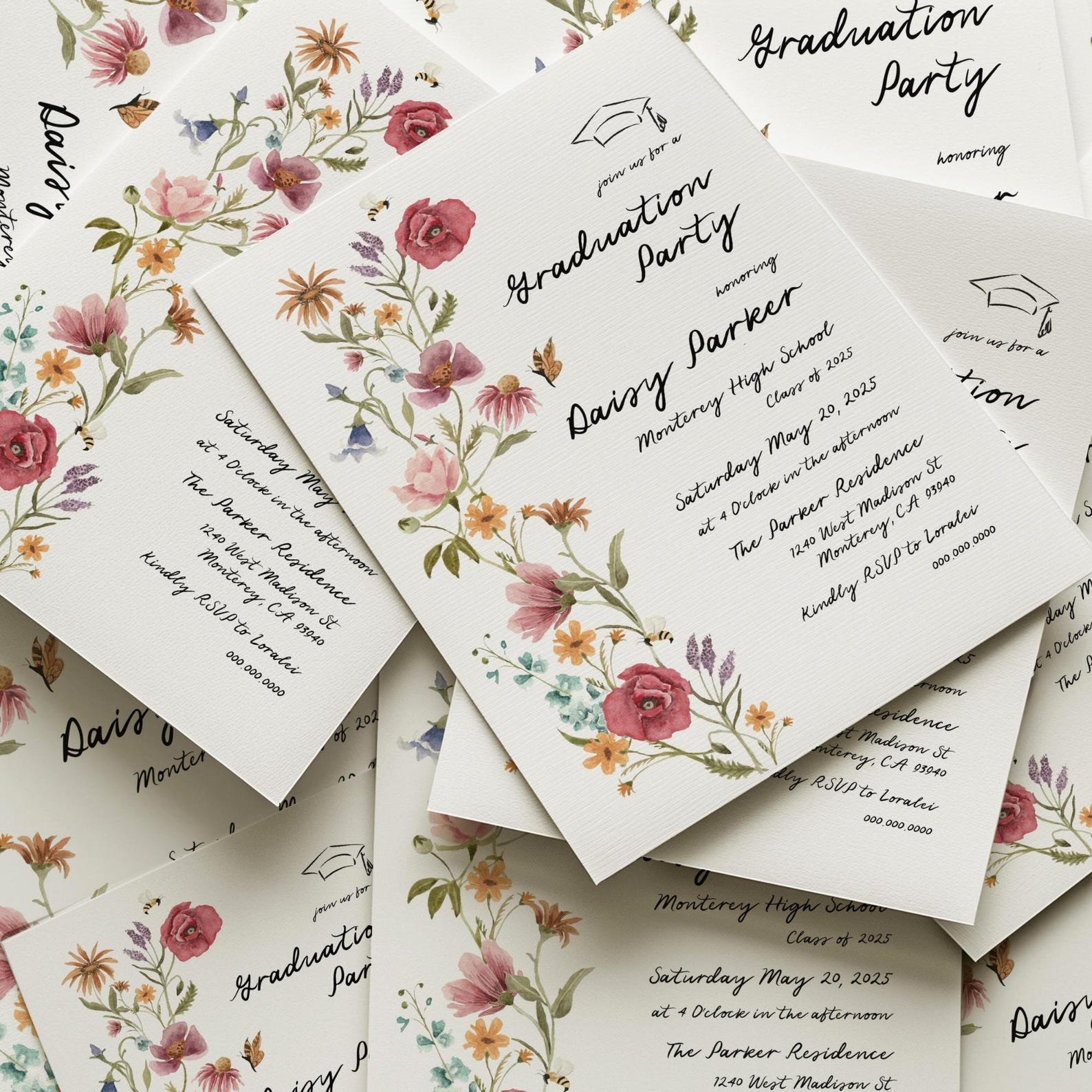 Wildflower Graduation Invitation Editable Template, Graduate ...