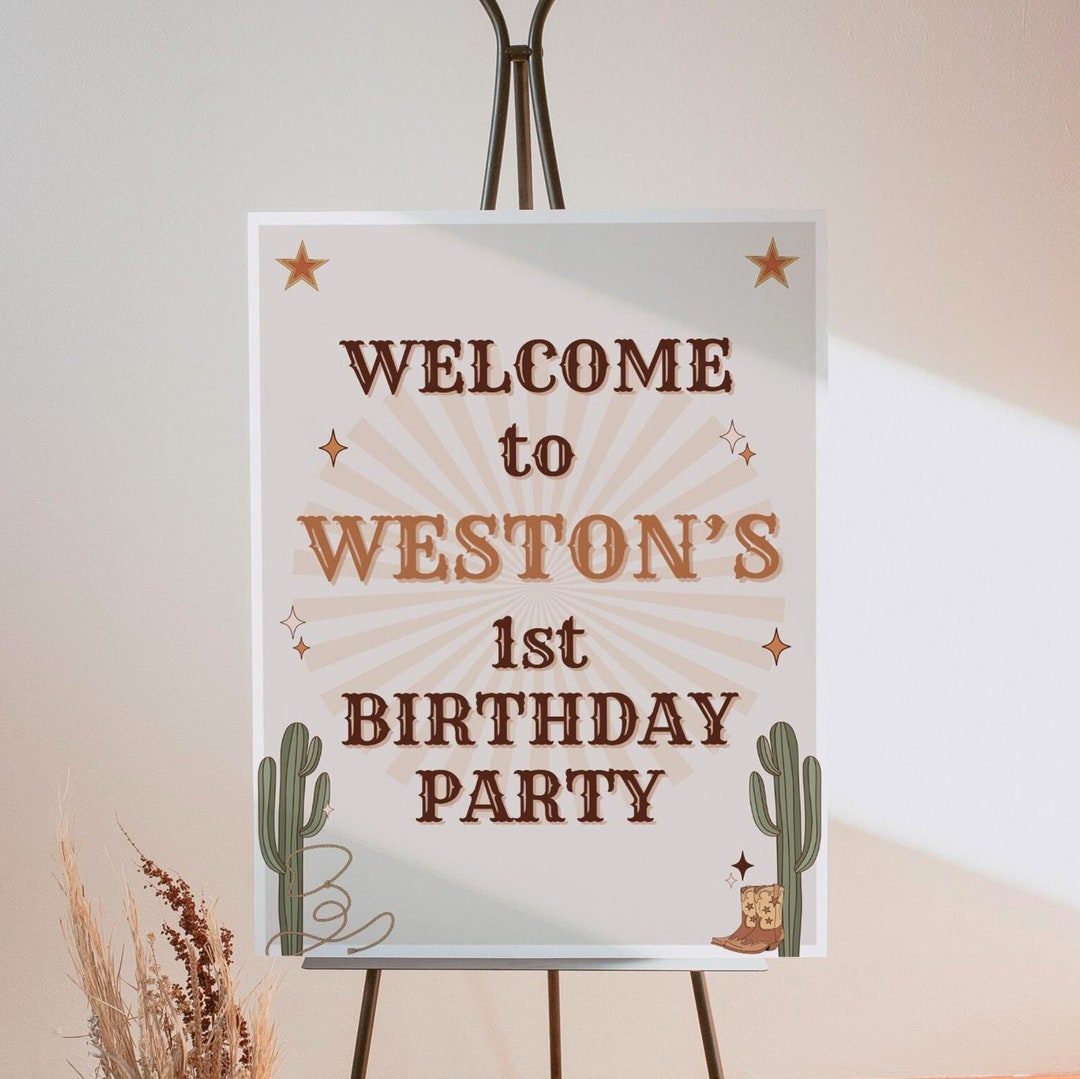 WILD WEST Welcome Sign Template | Editable Retro Western Birthday Party ...