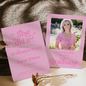 Pink Retro Graduation Invitation Template Graduation Announcement 2024 ...