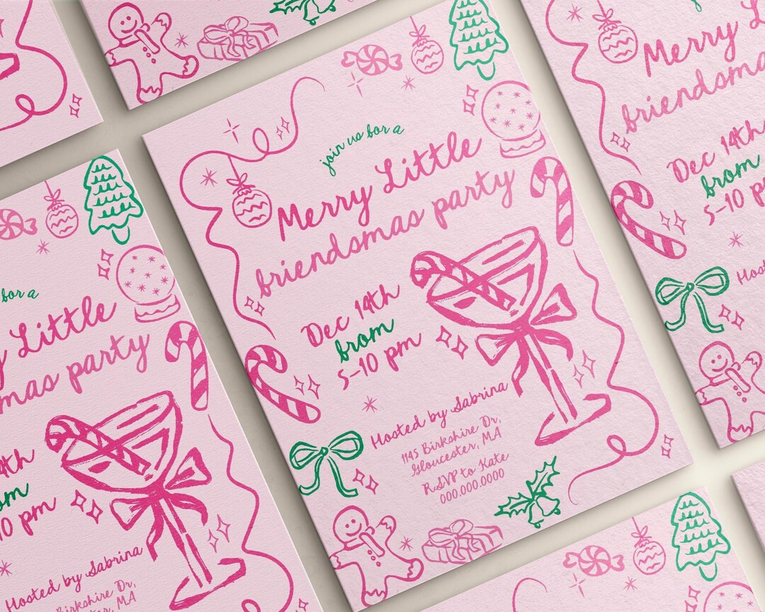 Merry Little Friendsmas Party Invitation Hand Drawn Template ...