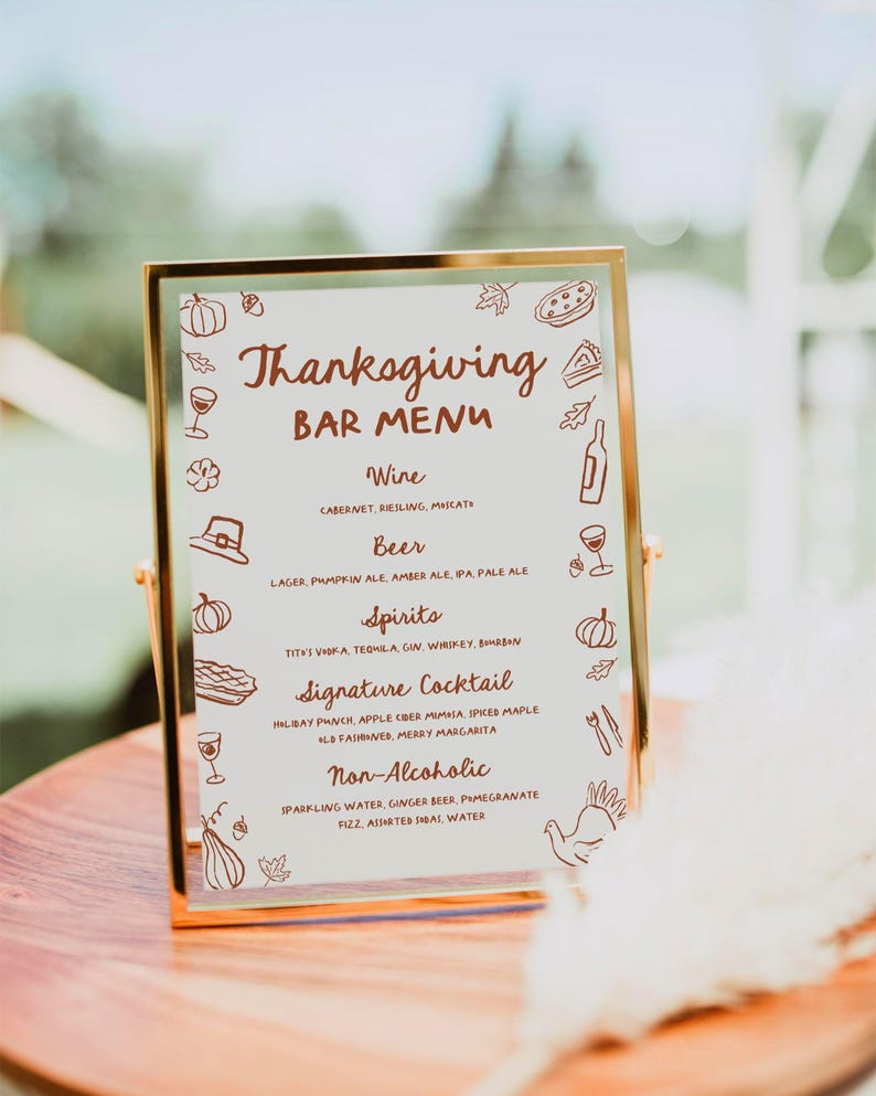 Thanksgiving Cocktail Drink Menu Sign Editable | Fall Cocktail Menu ...