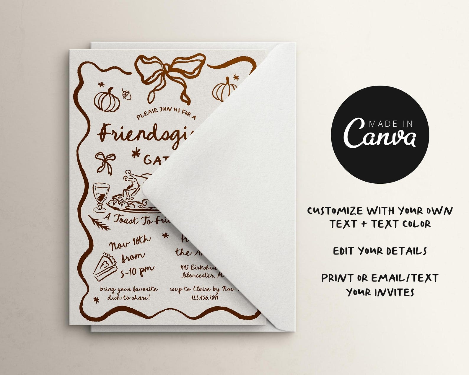 Whimsical Friendsgiving Hand Drawn Invitation Template | Thanksgiving ...