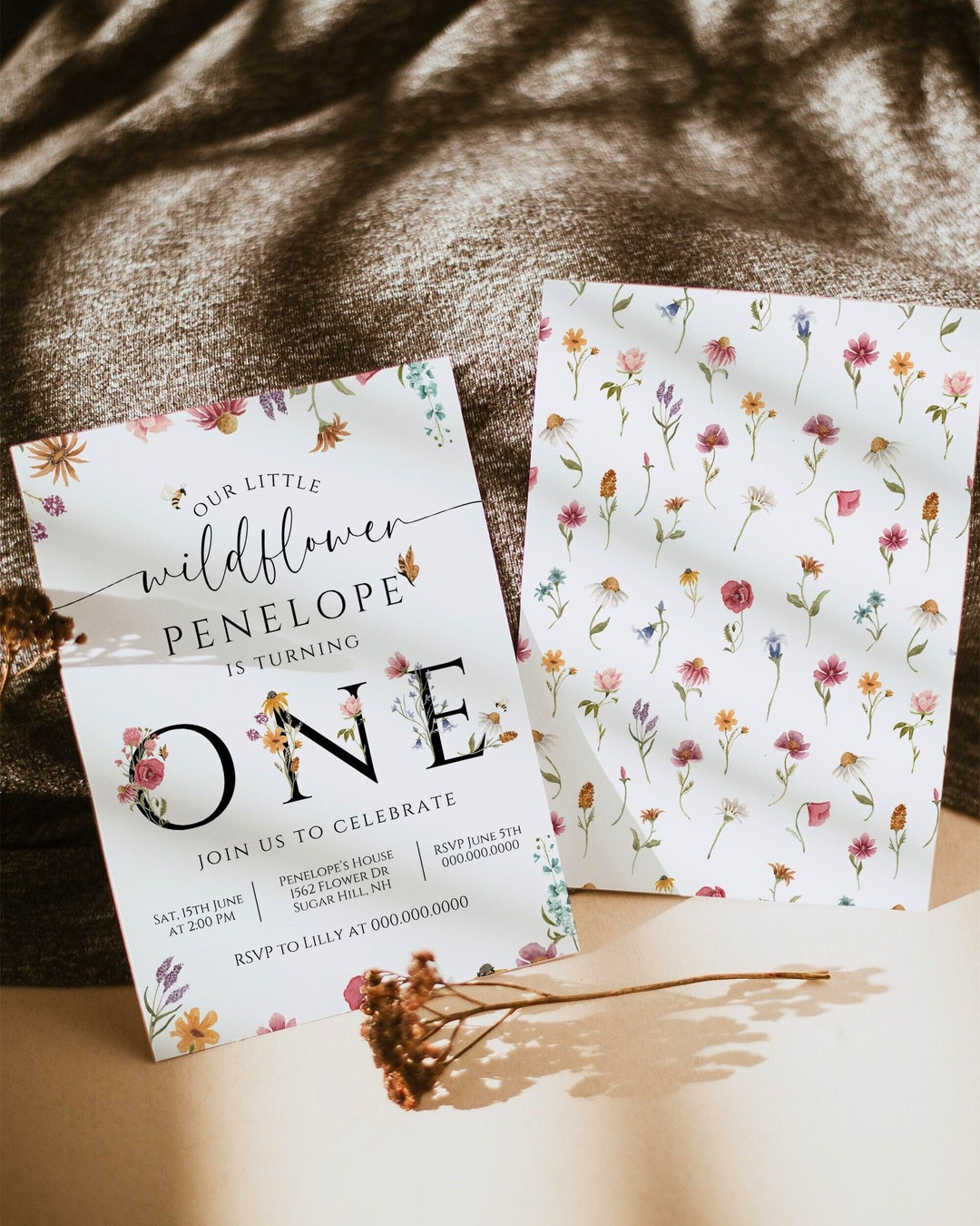 Little Wildflower First Birthday Invitation | Editable Wildflower Girl ...