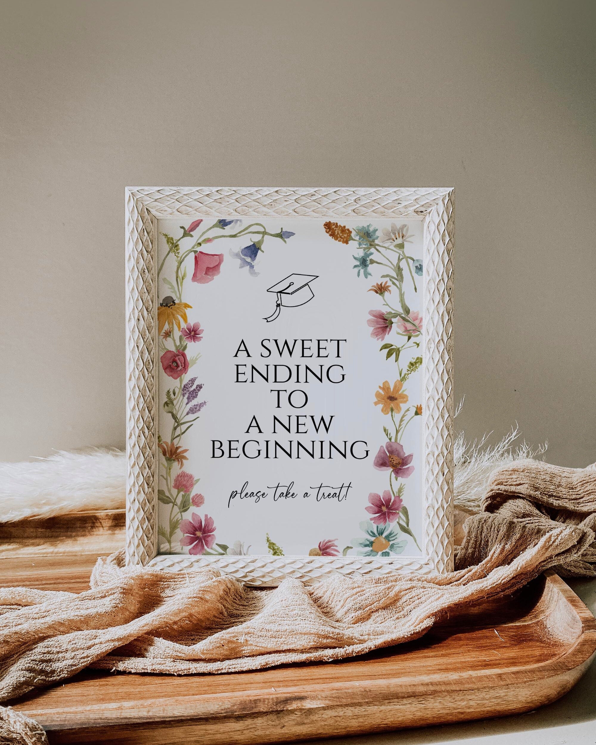 Wildflower Graduation Oval Photo Thank You Card Template | Boho ...