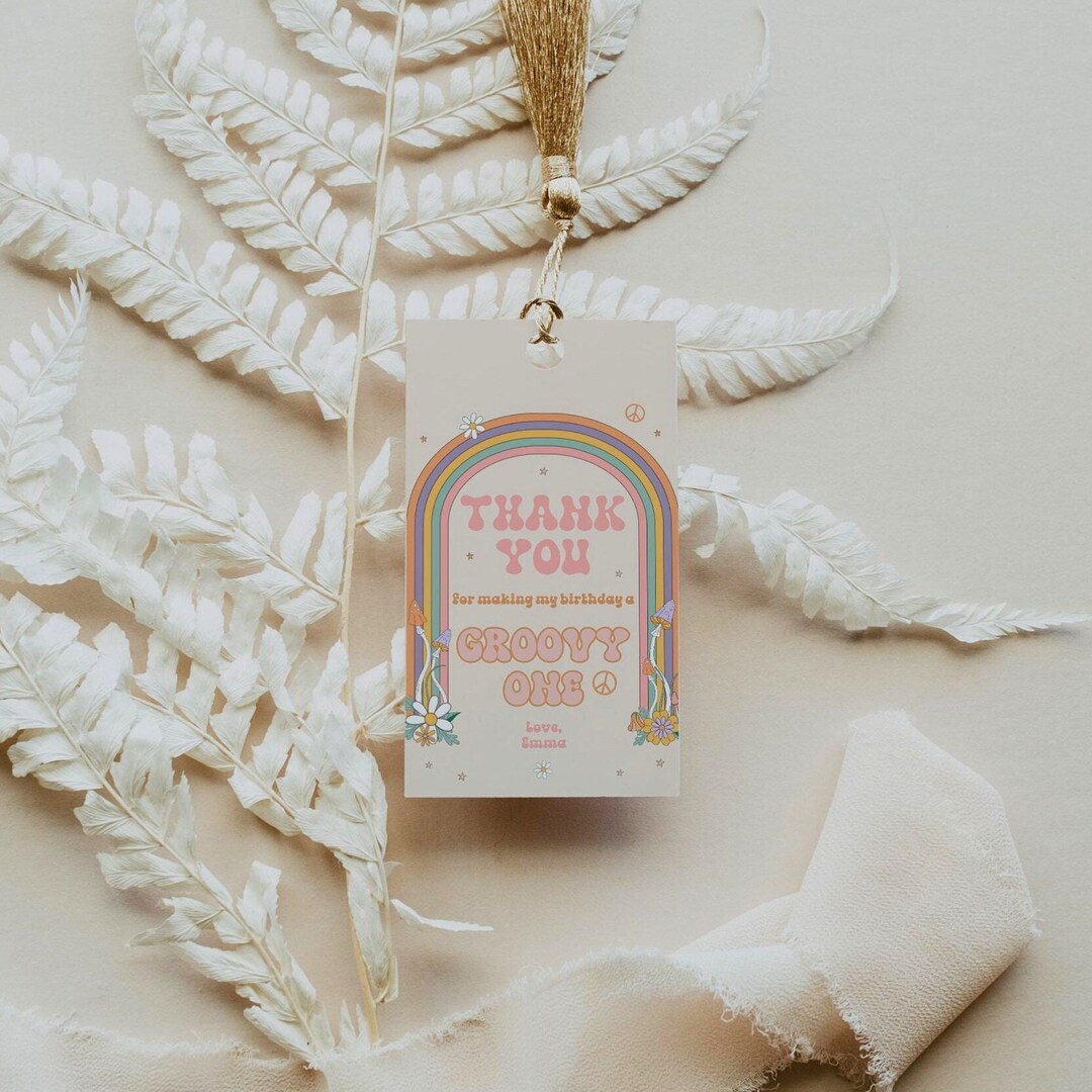 GROOVY ONE Gift Tag Editable Template | Retro Thank You Gift Tags | 70s ...