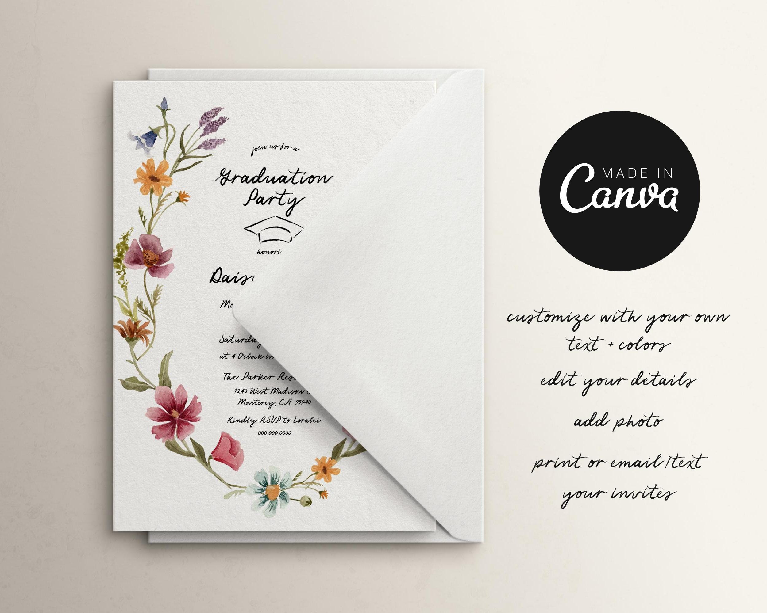 Wildflower Graduation Invitation Editable Template | Wildflowers Grad ...