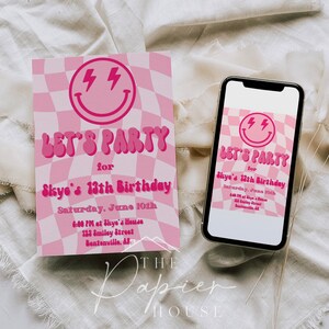 SMILEY Retro Birthday Invitation Template | Retro Hot Pink Smile Face ...