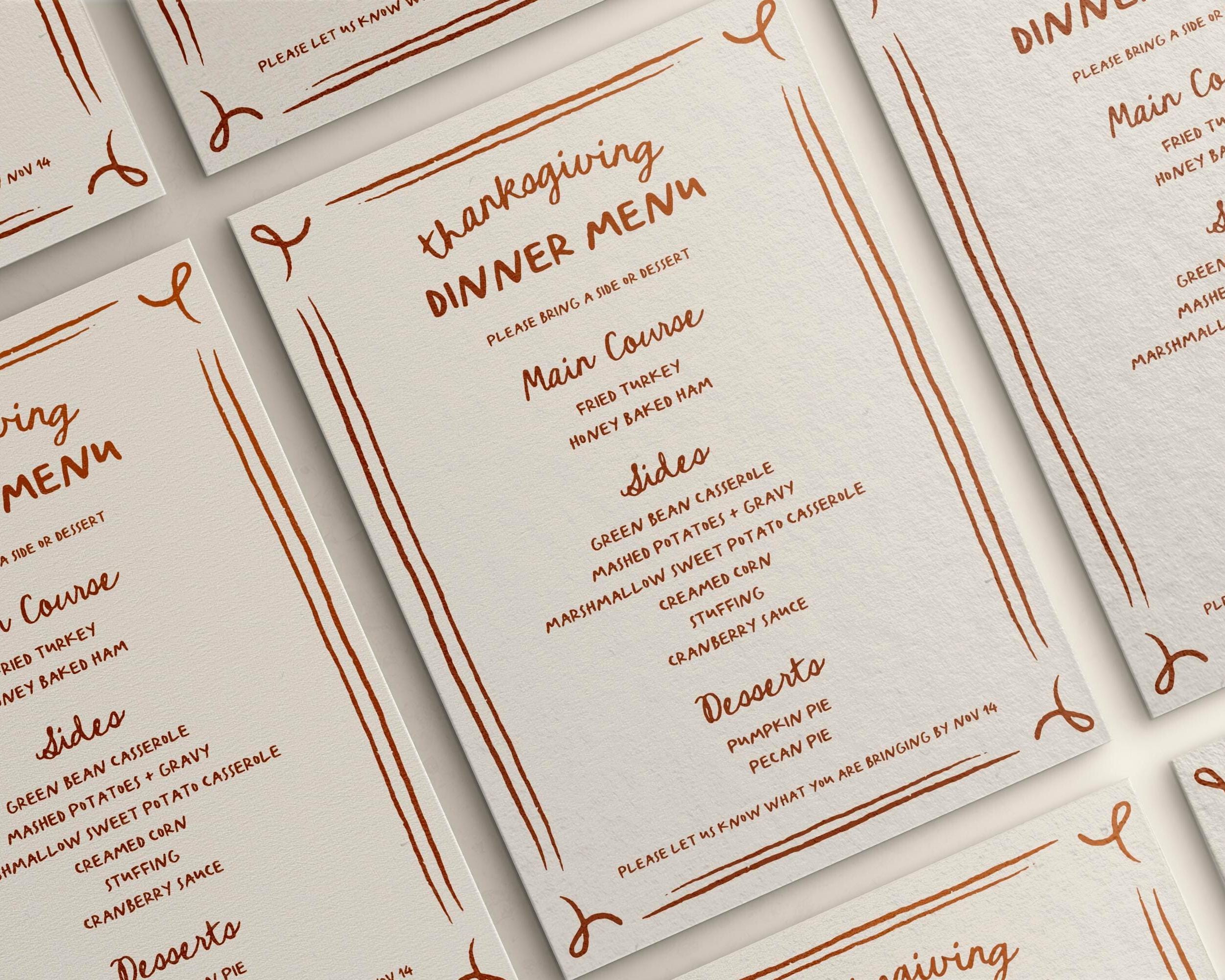 Thanksgiving Dinner Menu Invitation Editable Template | Whimsical ...