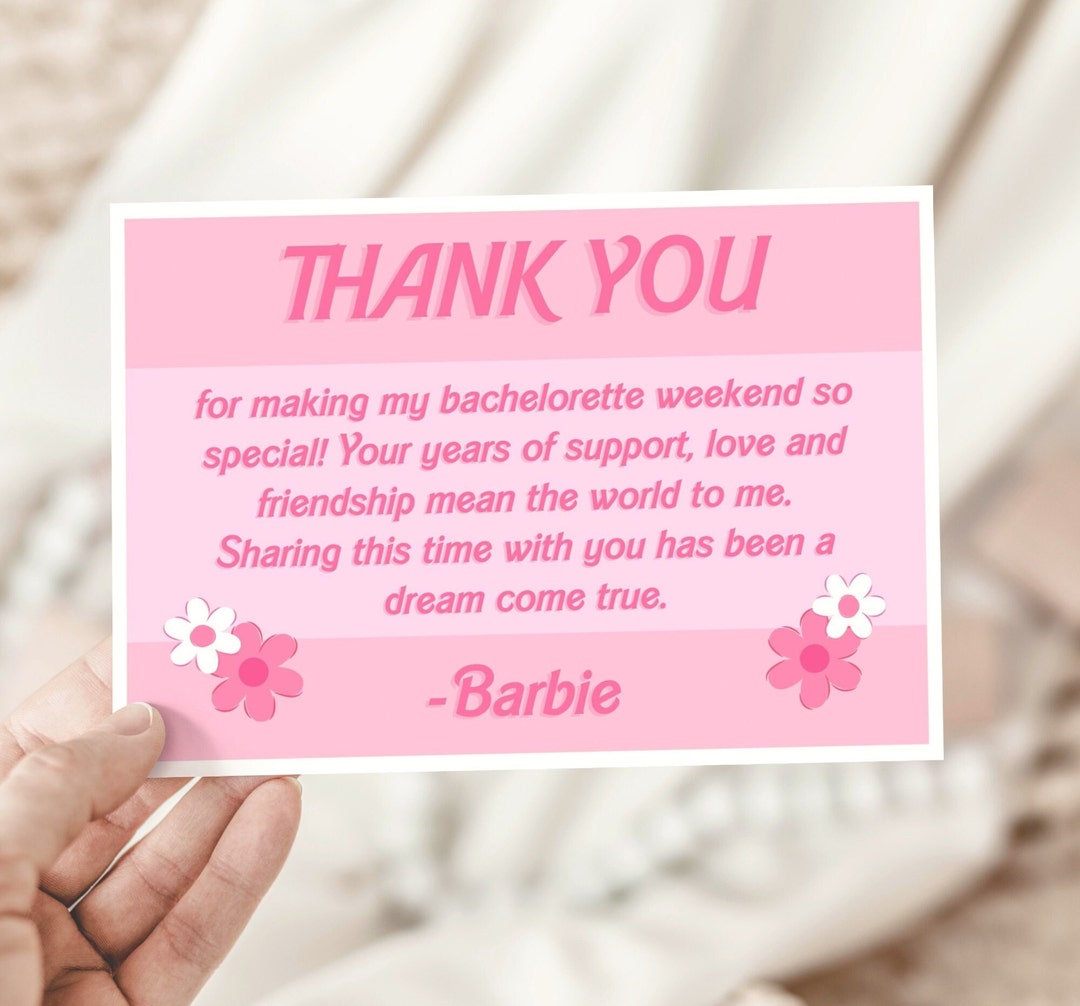 Barb Bachelorette Thank You Card Template Pink Barb Doll Thank You Card ...