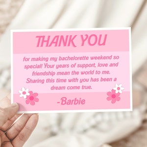Barb Bachelorette Thank You Card Template Pink Barb Doll Thank You Card ...