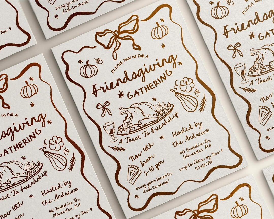 Whimsical Friendsgiving Hand Drawn Invitation Template | Thanksgiving ...