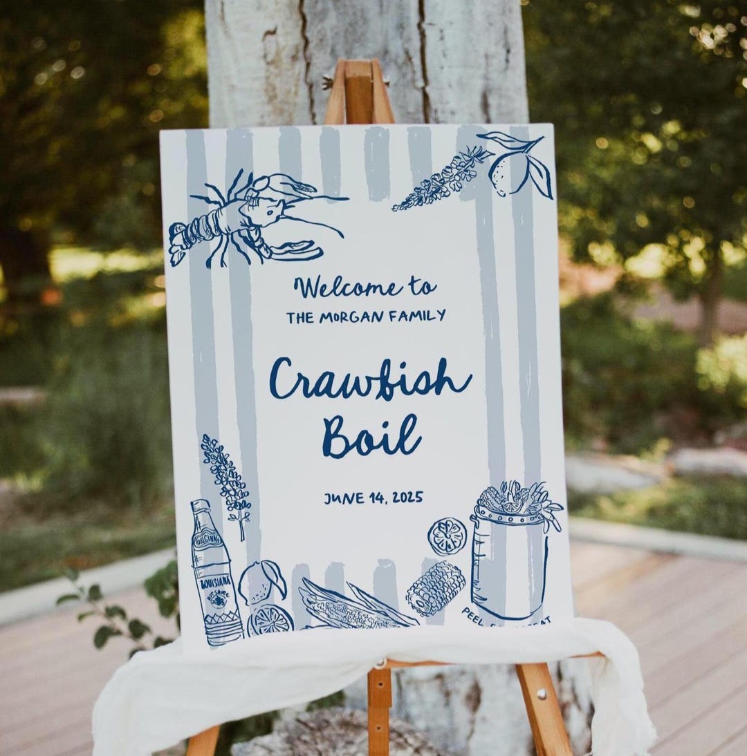 Editable Crawfish Boil Party Welcome Sign Template, Hand Drawn Sign ...