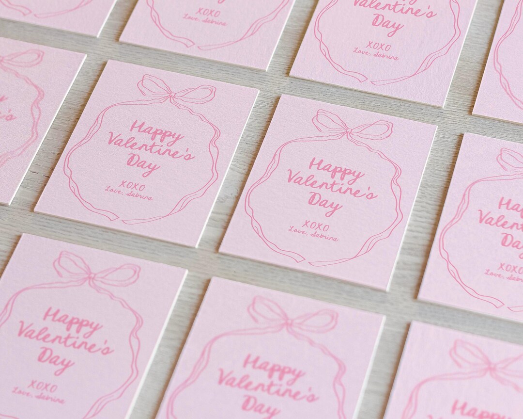Coquette Ribbon Bow Valentines Day Card | Hand Drawn Card Template ...