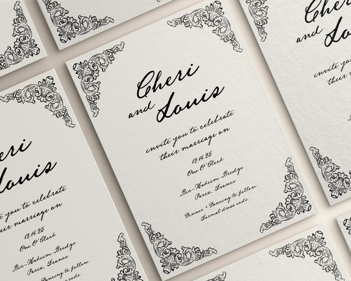 French Baroque Frame Wedding Invitation | Whimsical Wedding Invite ...