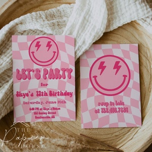 SMILEY Retro Birthday Invitation Template | Retro Hot Pink Smile Face ...