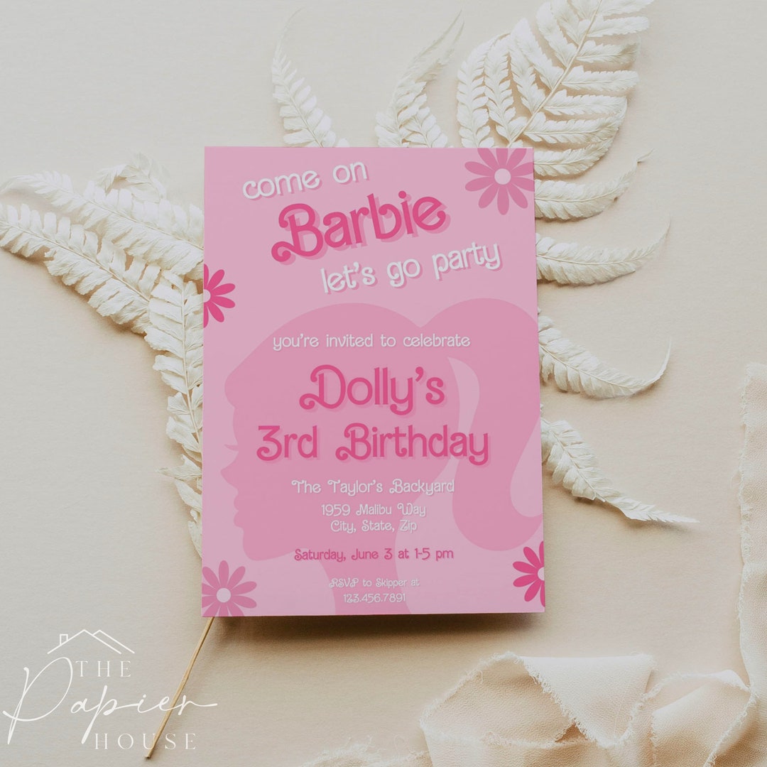 Barb Doll Retro Flowers Birthday Invitation Barb Doll Silhouette ...