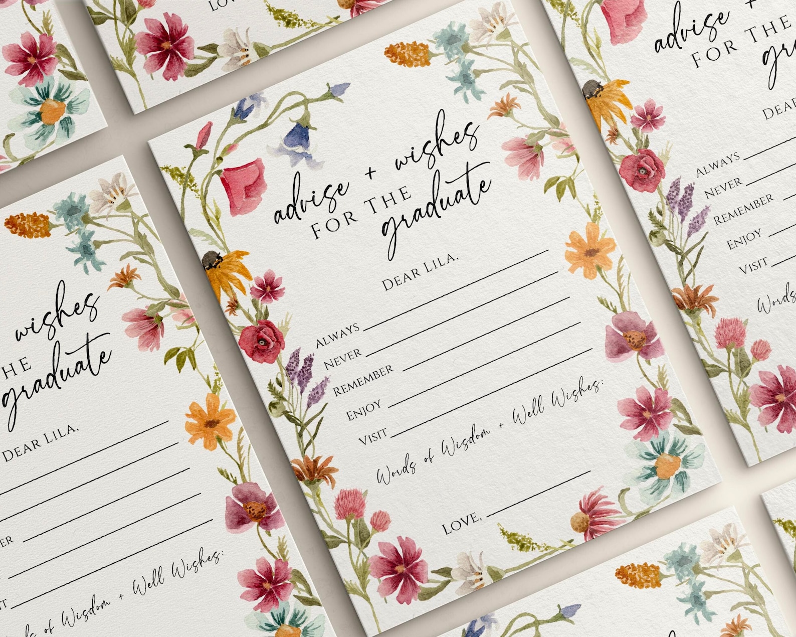 Wildflower Advice + Well Wishes Card Template | Floral Graduation ...