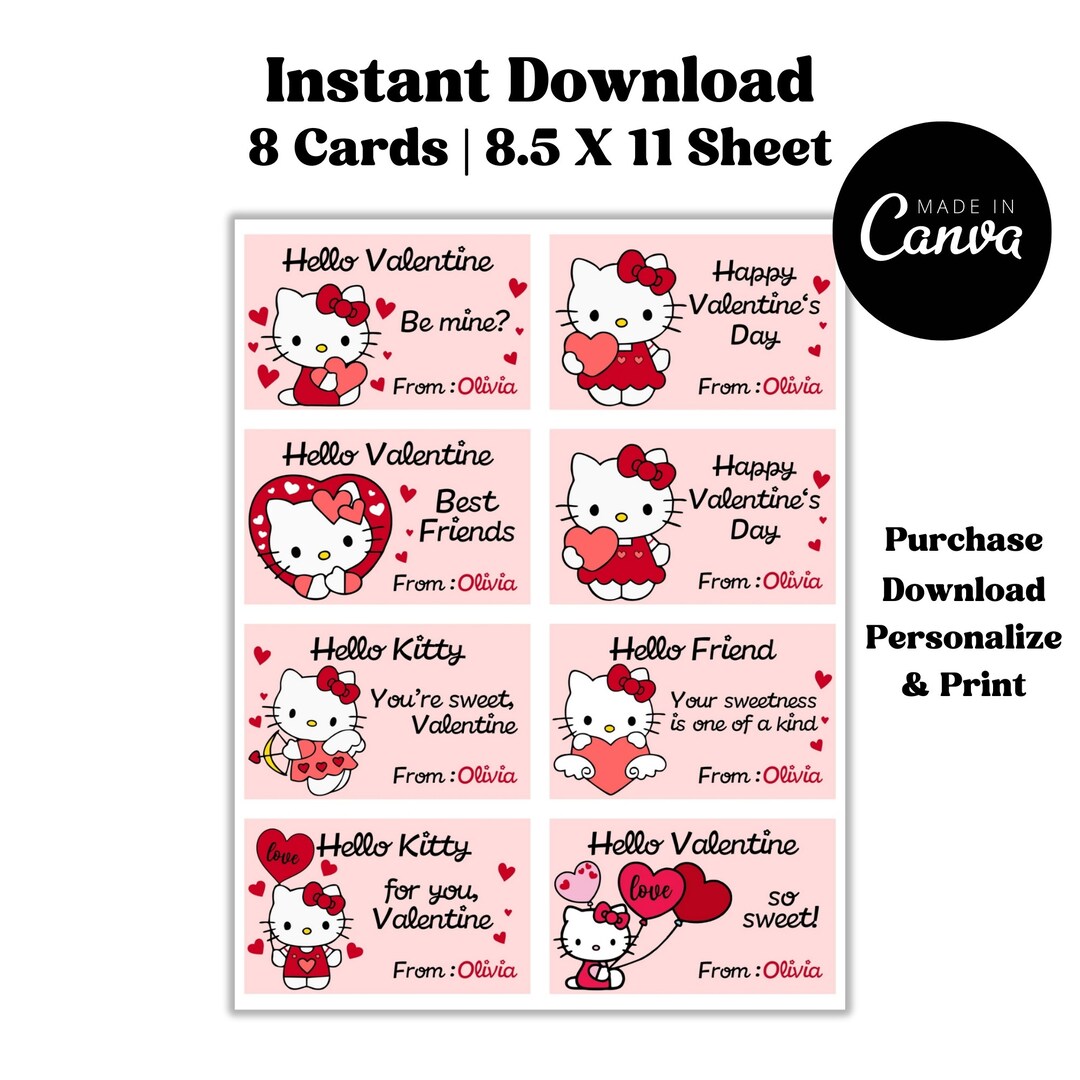 Editable Valentines Day Cards Template Printable Kawaii Kitty ...