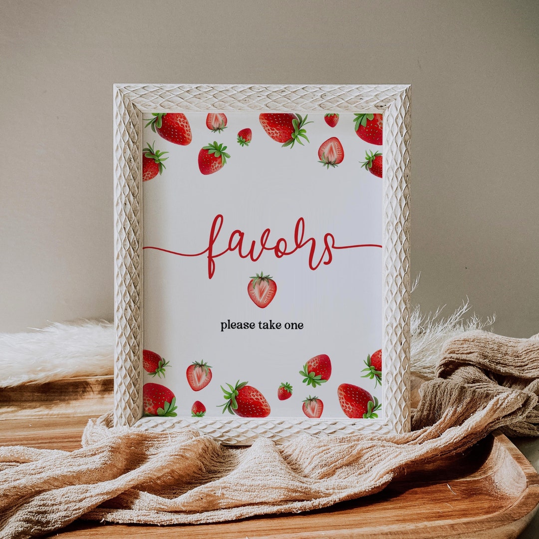 Strawberry Favors Sign Template | Berry Sweet Sign | Baby Shower Table ...