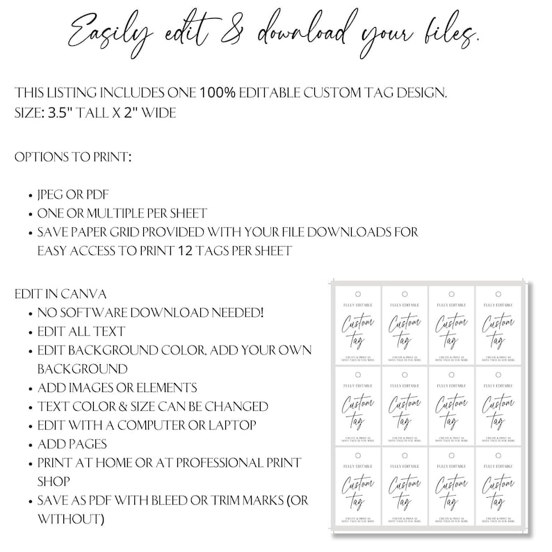 Editable Tags Instant Download Template 100% Editable Custom - Etsy