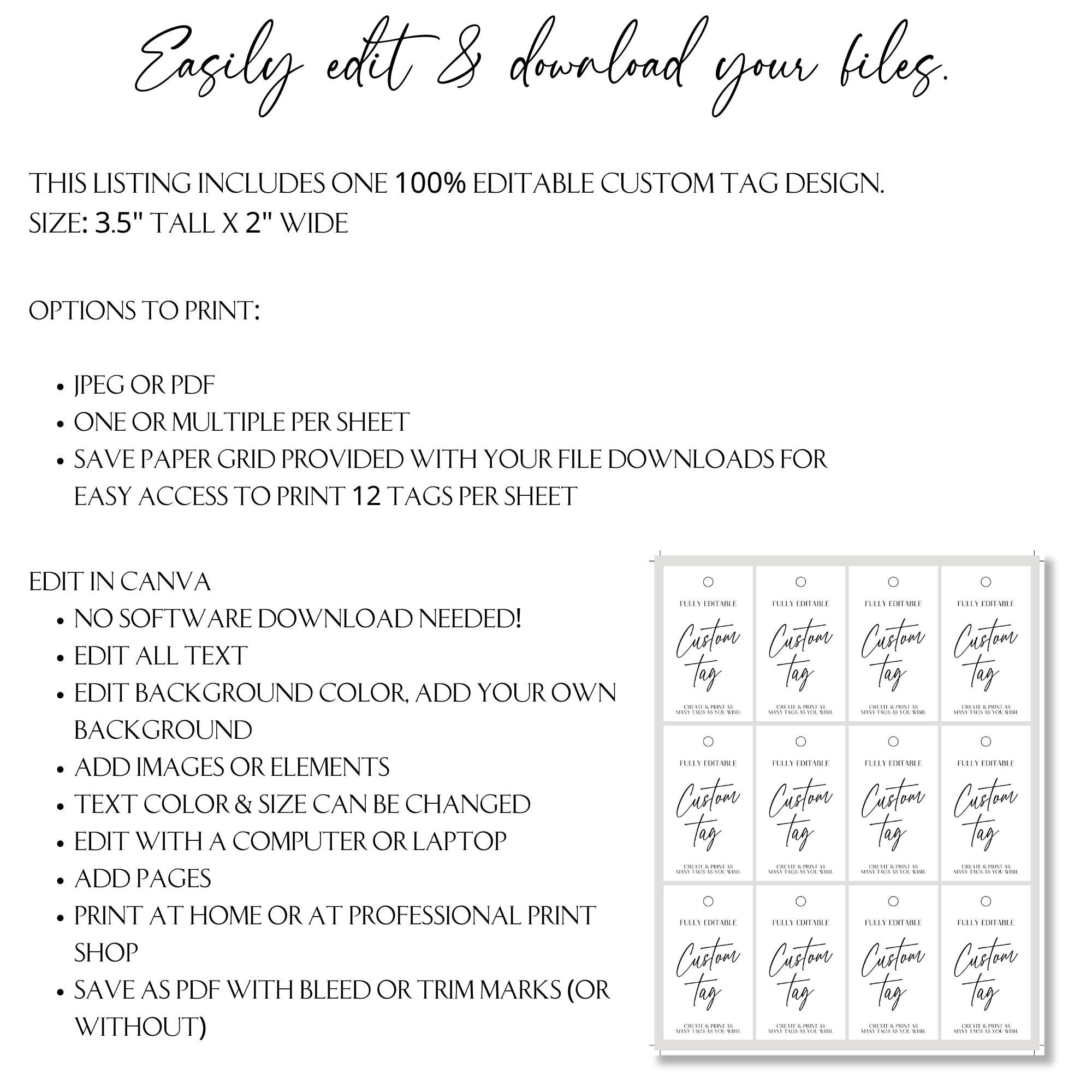 Editable Tags Instant Download Template 100% Editable Custom - Etsy