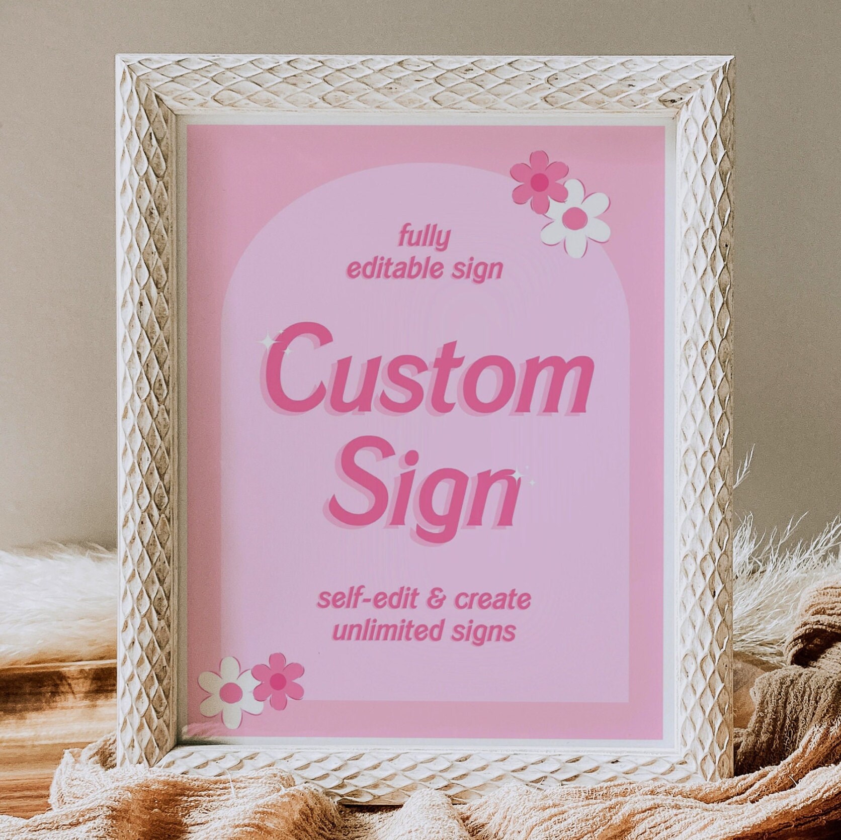 Pink Custom Sign Template 100% Editable Barb Font Text Sign Malibu Barb ...