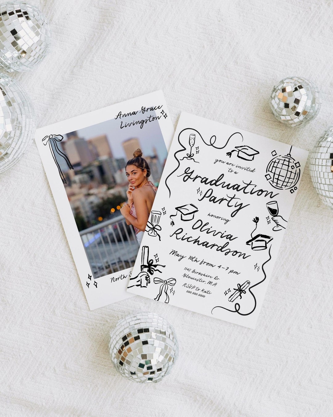 Graduation Photo Invitation Hand Drawn Template | Senior Graduation ...